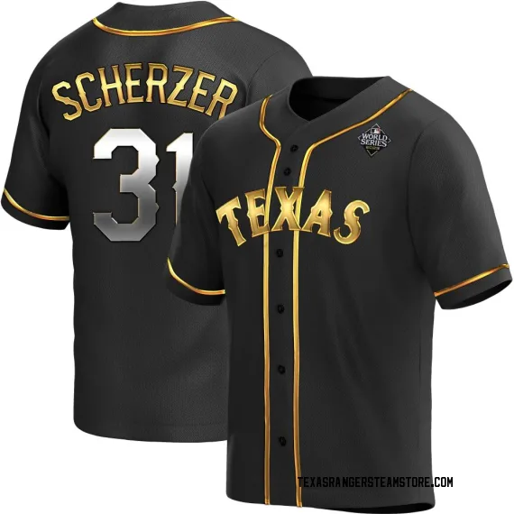 Texas Rangers Max Scherzer Official Black Golden Replica Youth ...