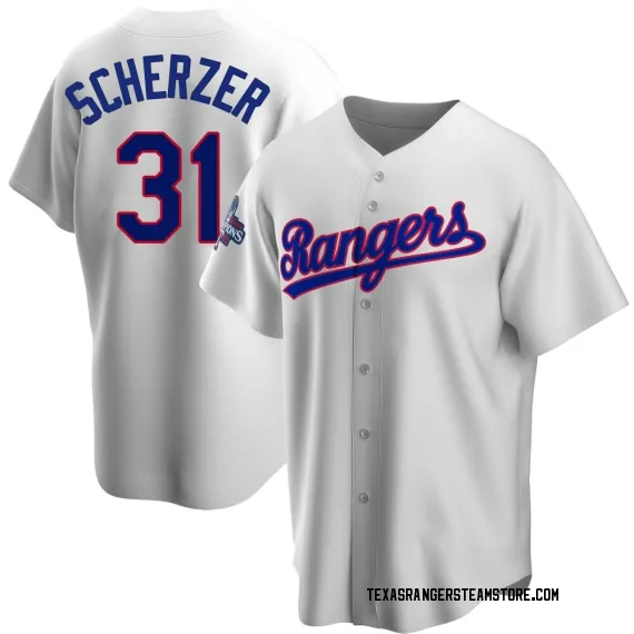 Texas Rangers Max Scherzer White Replica Youth Home Cooperstown ...
